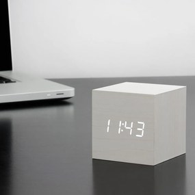 Bílý budík s bílým LED displejem Gingko Cube Click Clock