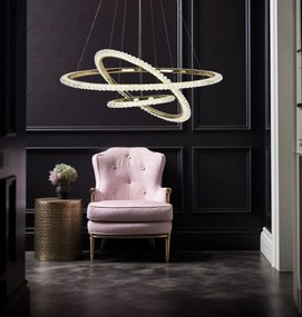 Křišťálový závěsný LED lustr G036-CP zlatý/neutrální bílá
