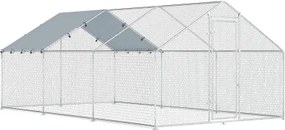 PawHut Velký venkovní kuřecí kurník z pozinkované oceli 5,1x3x1,9 m 15,3 m² s pláštěm z oxfordské látky a uzávěrem, stříbrný