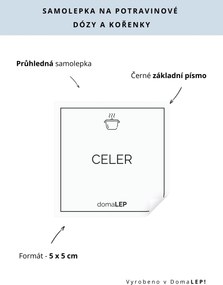 Samolepka na kořenky CELER průhledná  5 × 5 cm základní písmo