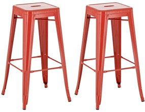 Kovová barová židle Josh (SET 2 ks) - Červená