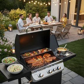 Velaco Plynový BBQ gril s boční plotýnkou, poličkou a krycí plachtou - APOLLO-B, 3+1 hořák