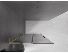 Mexen Velar L, posuvná sprchová zástěna Walk-in 120 x 200 cm, 8mm šedé sklo, zlatá matná, 871-120-003-43-55