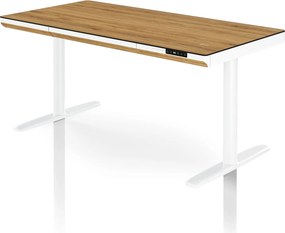 Elektrický psací stůl sit-stand se zásuvkou a bezdrátovou nabíječkou Qi bílý/zlatý dub, 1400 mm: ELLIS