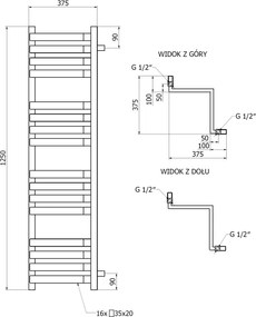 Mexen Loop, koupelnový radiátor 1250 x 375 mm, 666 W, černá, W129-1250-350-00-70