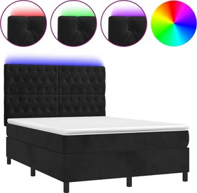 Box spring postel s matrací a LED černá 140x200 cm samet 3136307