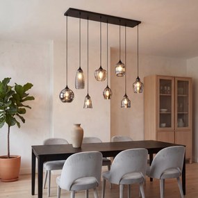 Závěsné svítidlo Art Deco černé s kouřovým sklem 8-světel - Hanne