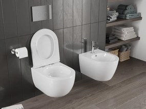 Mexen Carmen, závěsná WC mísa 490x365x340 mm, Rimless Tornádo + SLIM WC sedátko z duroplastu, bílá lesklá, 30880500