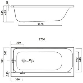 Cersanit Smart, akrylátová vana levá 170x80cm + nožičky, bílá, S301-117