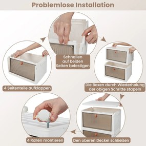 Costway 4patrové úložné boxy s víky a magnetickými průhlednými dvířky a kolečky