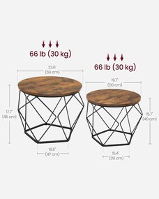 Konferenční stolek, 2 boční stolky, ø60cm a ø50cm, hnědý-černý