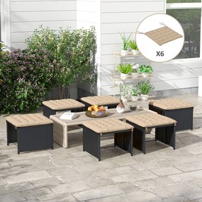 Outsunny Sada 6 zahradních polštářů na židle, prošívané venkovní polštáře, vysoký komfort, dim. 40D x 40Š cm Khaki | Aosom