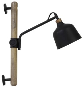 Černá kovová nástěnná lampa se dřevem Banu M - 40*14*44 cm