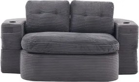 Aosom 2v1 pohovka z kordové tkaniny s nastavitelnou funkcí, 2 držáky nápojů, vysoké opěradlo a extra hluboké sedadlo, 165D x 97Š x 61V cm, tmavě šedá