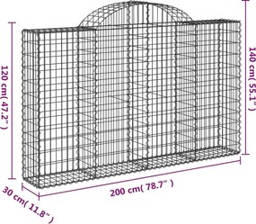 vidaXL Klenuté gabionové koše 7 ks 200x30x120/140cm pozinkované železo [3146136]