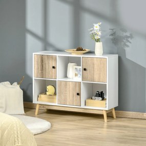 HOMCOM Úložná police s bufetem se 6 kostkami pro obývací pokoj, jídelnu, ložnici 96L x 30W x 75H cm bílá a dub | Aosom