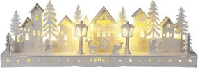 Dřevěná LED dekorace VESNICE bílá