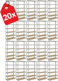 Akce 20x Regál 220x100x40 cm zinkovaný 6-policový, nosnost 1050 kg