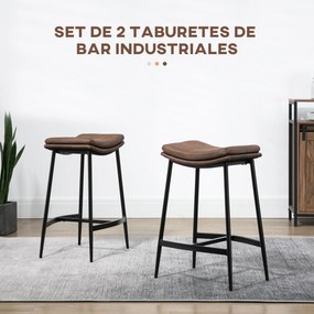 HOMCOM Sada 2 vysokých barových židlí bez opěrky v industriálním stylu, ocelová konstrukce, nosnost 120 kg, pro bar, obývací pokoj, jídelnu, hnědá