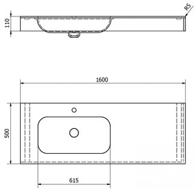 Sapho EMICO umyvadlo, Rockstone, 160x50cm, límec L, levé, bílá mat EM160-B1L-L