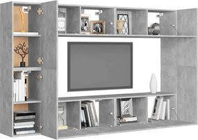 8dílný set TV skříněk betonově šedý dřevotříska 3079089