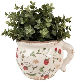 Béžový keramický obal na květináč s jahůdkami Wild Strawberries - 17*14*12 cm