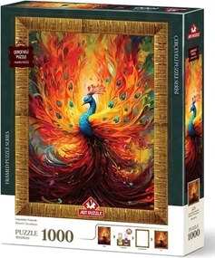 ART PUZZLE 5670 Puzzle s rámem a lepidlem 3v1 Barevný páv / 1000 dílků