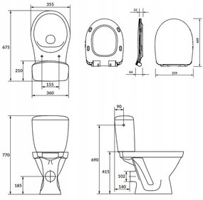 Cersanit Cersania SimpleOn 010 - WC kombi 3/6l + Slim sedátko s pomalým zavíráním z duroplastu, horizontální odpad, bílá, K11-2338