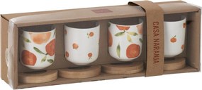 Sada 4 keramických kalíšků s podtácky Casa Naranja - Ø 6*6,5 cm / 100 ml