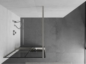 Mexen Kioto+, sprchová zástěna Walk-In s poličkou a věšákem 70 x 200 cm, 8mm čiré sklo černý vzor, ​​broušená ocel profil, 800-070-121-97-77