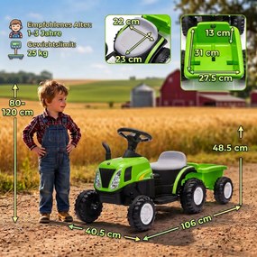 AIYAPLAY elektrický dětský traktor 6 V s přívěsem, zelený