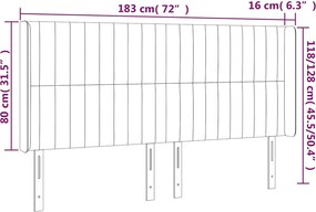 Čelo postele s LED tmavě šedé 183 x 16 x 118/128 cm textil 3124301