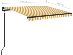 vidaXL Automatická zatahovací markýza se sloupky 3 x 2,5 m žlutobílá