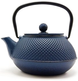 Litinová konvice Shantou, 0,6 l – modrá s texturovaným povrchem, s nerezovým sítkem