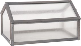 Outsunny Mini skleník, kompaktní rostlinný dům ze dřeva, polykarbonátové desky, větrací otvor, 90L x 52B x 49,5V cm, šedý