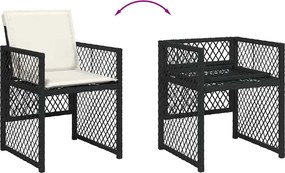 11dílný zahradní jídelní set s poduškami černý polyratan 3210795