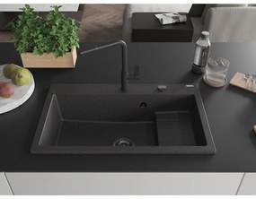 Mexen Omar, 1-komorový granitový dřez 800x480x210 mm, černá skvrnitá, grafitový sifon, 6520801005-76-B