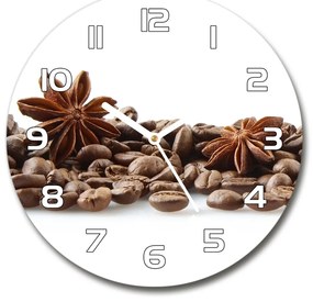 Wallmuralia Skleněné hodiny kulaté Zrnka kávy skořice fi 30 cm