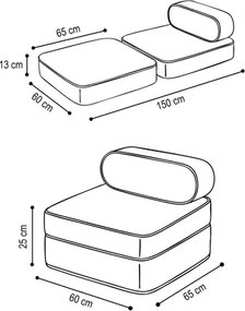 Dětské polohovací křeslo, 150x60x25 cm, prémiový béžový manšester