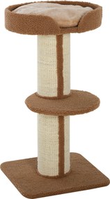PawHut škrabadlo s odnímatelným polštářem, do 30 kg, škrabadlo, kočičí strom s plošinou, stabilní, sisal, světle hnědá, 45x45x91cm| Aosom