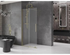 Mexen Velar, sprchová zástěna s posuvnými dveřmi Walk-in 100 x 200 cm, 8mm sklo námraza, zlatá lesklá, 871-100-000-33-50