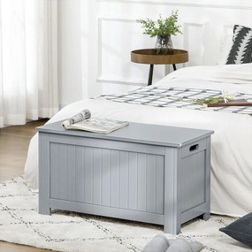 HOMCOM Úložný trunk pro ložnici – Úložná lavice se víkem, multifunkční úložný trunk s bezpečnostním pantem pro chodbu a obývací pokoj 81x40x46 cm Šedá