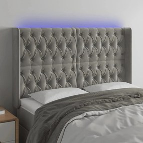 Čelo Postele S Led Černé Samet Světle šedá 147 x 16 x 118/128 cm