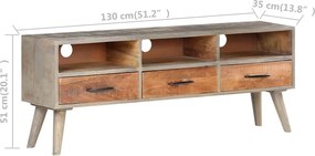 TV stolek šedý 130 x 35 x 51 cm masivní hrubý mangovník 321805