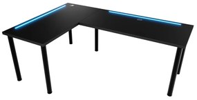 Počítačový rohový stůl N s LED, 200/135x73-76x65, černá, levý