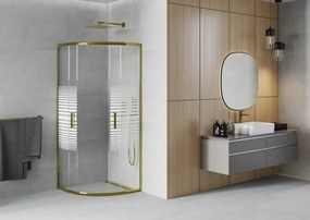 Mexen Rio, čtvrtkruhový sprchový kout 90(dveře)x90(dveře)x190 cm, 5mm čiré sklo s pásky, zlatý profil, 863-090-090-50-20