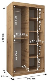 Šatní skříň Tapi 2 | 100 cm | artisan | panel z černé ekokůže