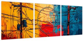 Obraz - Abstraktní elektrické vedení (s hodinami) (90x30 cm)