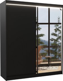 ADRK Furniture Posuvná skříň se zrcadlem a LED osvětlením VIKI 180 SW-VIK-B+W-180+L-V343