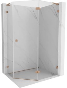 Mexen Lunar, L pravý výklopný pětiúhelníkový sprchový kout 100 x 80 cm, 8mm čiré sklo, profil měděná matná, 831L-100P-080L-65-00-P